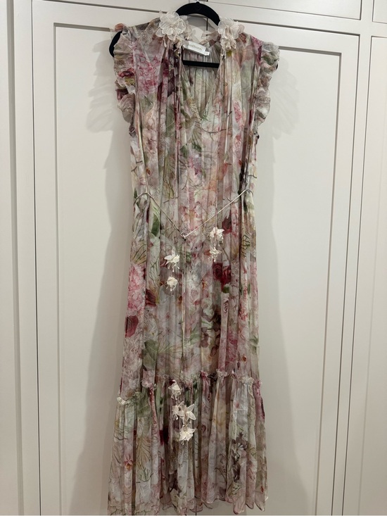 Zimmermann | Dresses | Zimmermann Pink Multi Floral Sheer Ruffle Maxi ...